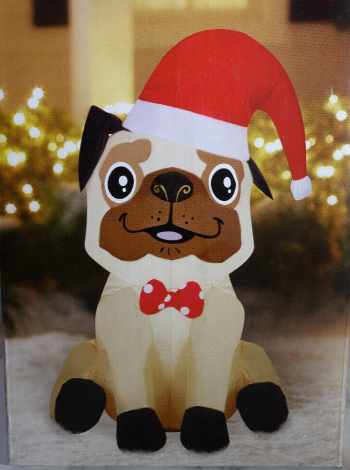 Holiday Time Christmas Pug Dog With Santa Hat Airblown Inflatable 3.5ft ...