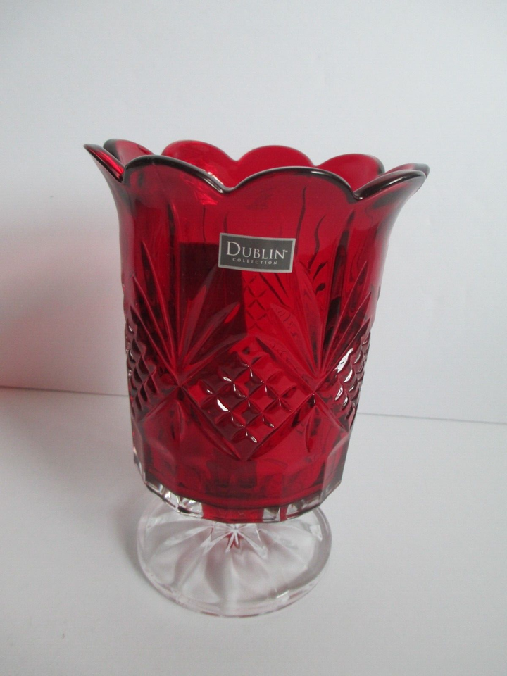 Shannon by Godinger Dublin Red Crystal Footed Hurricane Votive Candle ...
