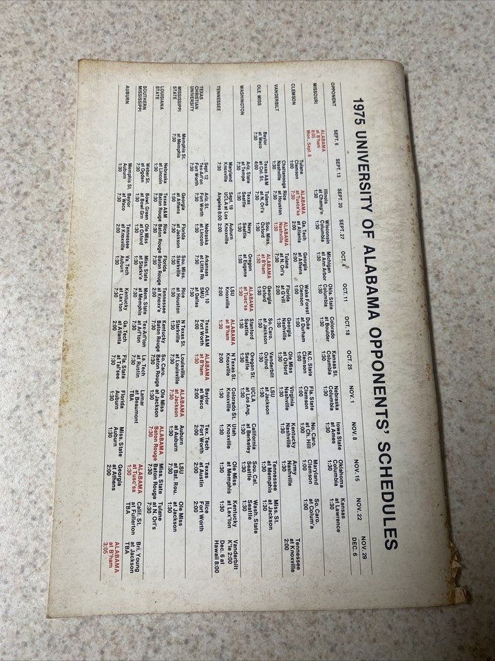 1975 Alabama Football Media Guide, Rare. | eBay