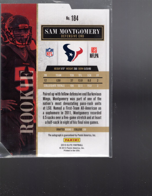 B2430- 2013 Elite Status Autographes Or #184 Sam Montgomery Auto / 49 ...