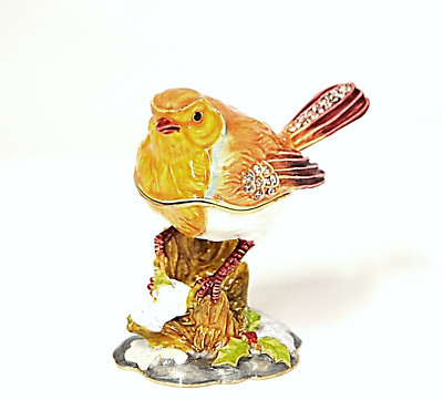 Robin Bird on Branch Trinket Box Beautifully Made with Enamel ...