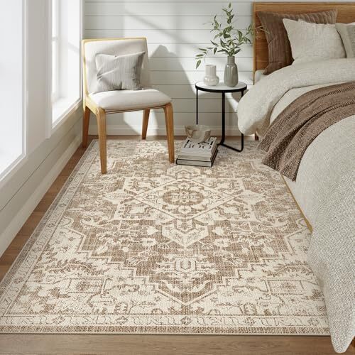 5x7 Washable Area Rugs, Non Slip Vintage Neutral Living Room 5'x7' Dark ...