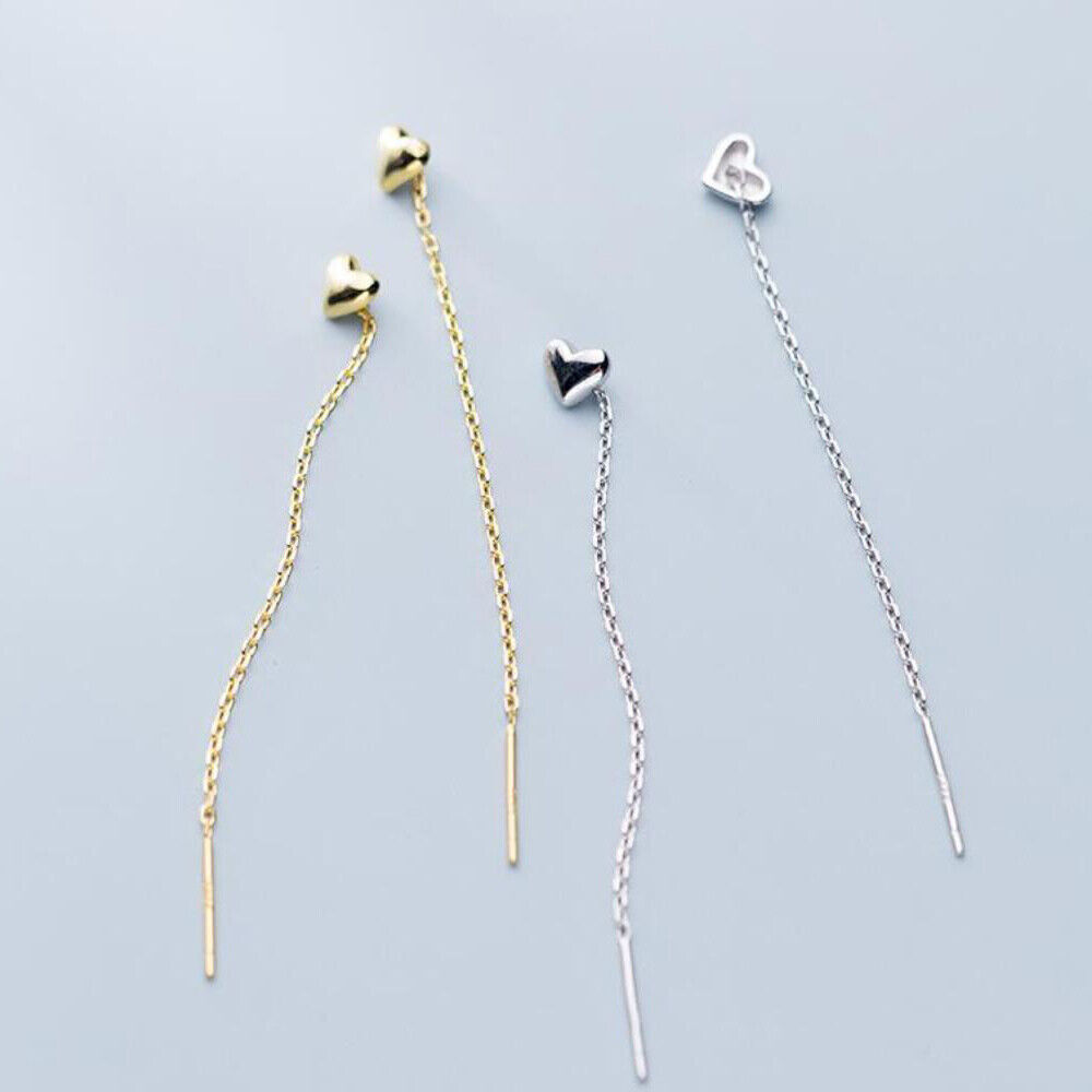 Cute Heart 925 Sterling Silver Thread Line Threader Dangle Earrings ...