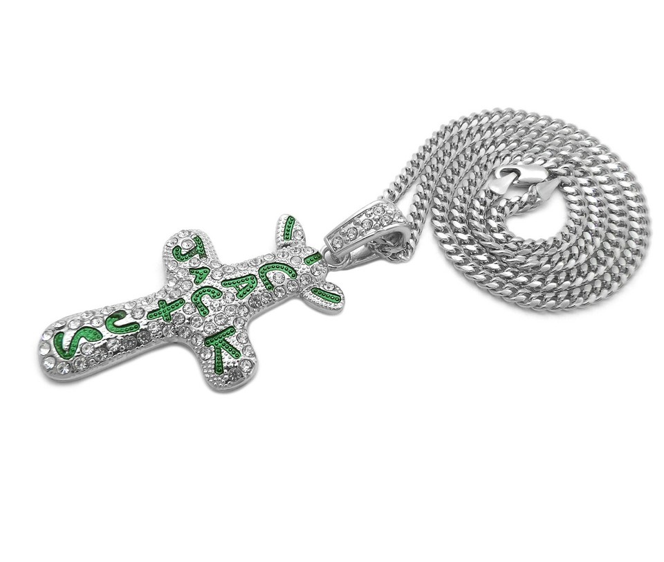 Hip Hop Travis Scott Cactus Jack Cross & 18" ~ 24" Cuban Rope Box Chain ...