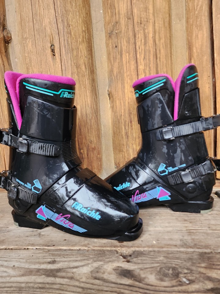 RAICHLE Unisex BLACK/Pink SKI BOOT 9 US 322 MM REAR ENTRY ADJUSTS HEEL ...