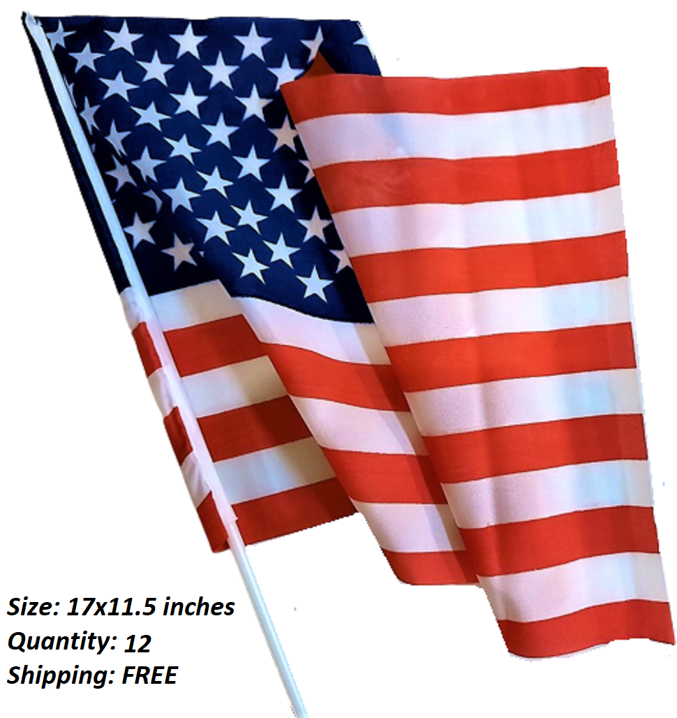 US American Flags 17"x11" Hand Garden Decoration Event Flag 12 Pcs Free ...