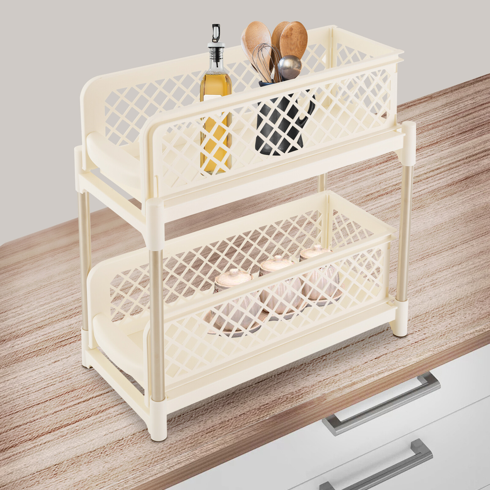 2 Tier Kitchen Rack Pantry Storage Shelf Food Organizer Bathroom ...