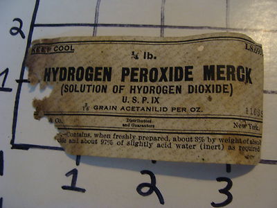 Vintage Original Label: HYDROGEN PEROXIDE MERCK | eBay