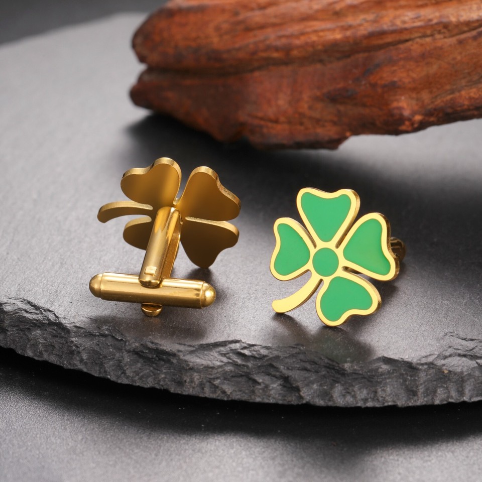 Lucky Green Clover Cufflinks Stainless Steel Charm Jewelry Gift | eBay
