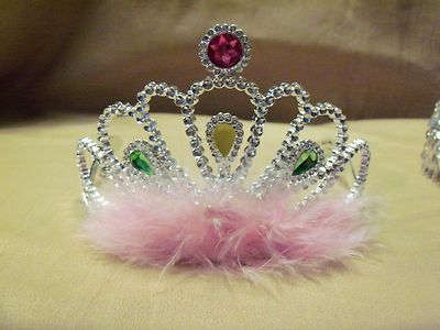 12 Princess Tiaras Fuzzy Pink Feathers Party Favor Bride Wedding | eBay