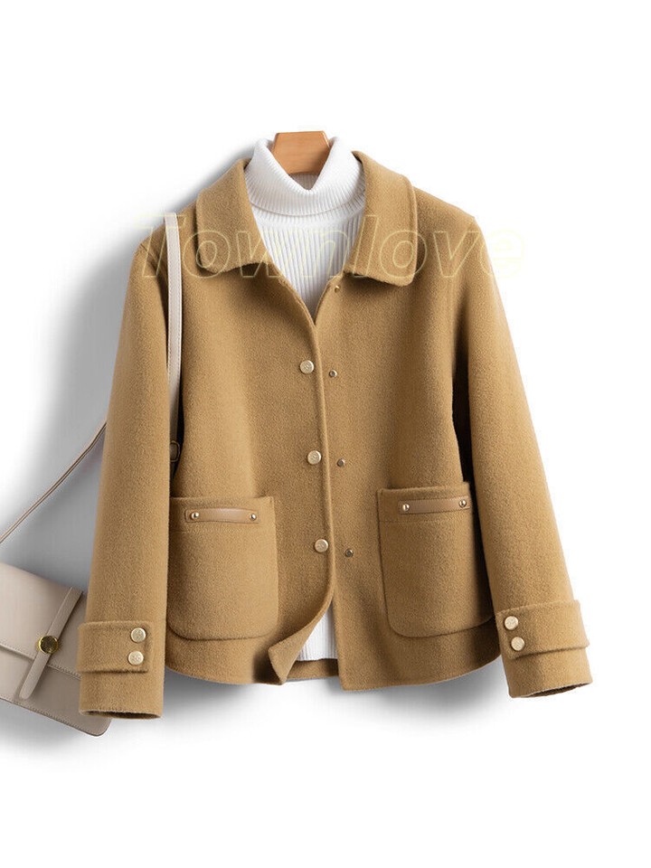 Women Short Coat Wool Blend Button Jacket Outwear Single Breasted ...
