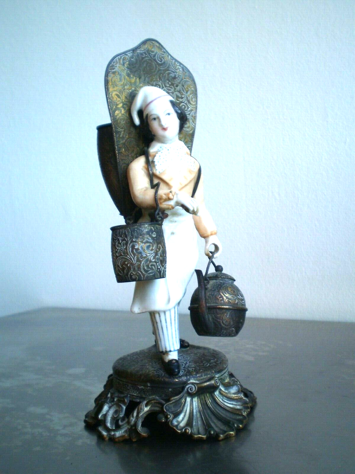 Ancient Porcelain And Copper Figurine Statue 19th Century Water Carrier ...
