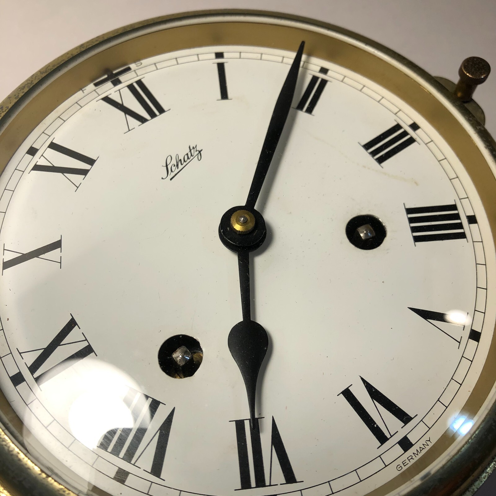 VINTAGE SHIPS BELL CLOCK SCHATZ WIND UP MECHANICAL W GERMANY RUNNING ...