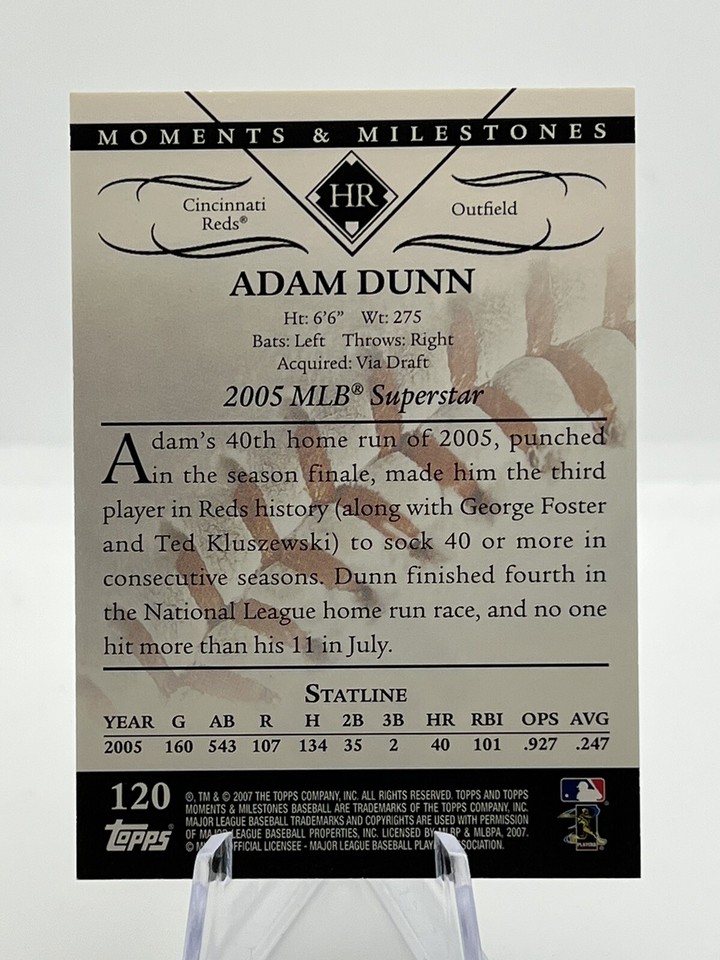 2007 Topps Moments and Milestones Adam Dunn #120 Forty Home Runs (39 ...