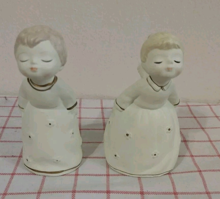 Vtg Christmas Kissing Angels Girl Boy Figurines White Wings Hand Made ...