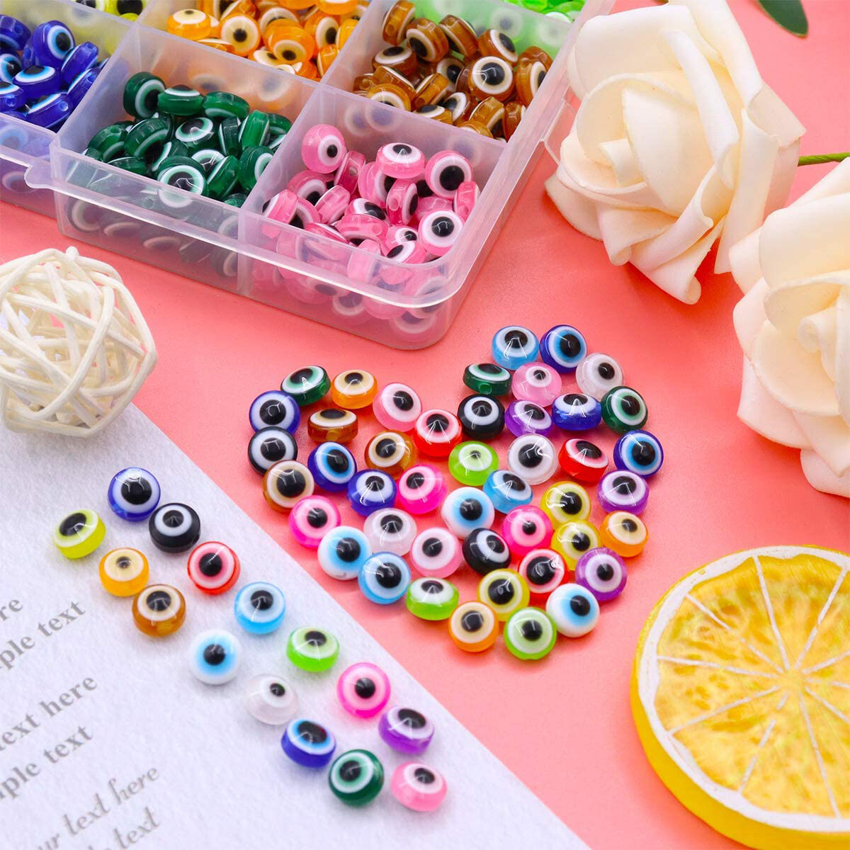 450pcs 15 Color Evil Eye Beads Set Wholesale Resin Mixed Color DIY CA ...