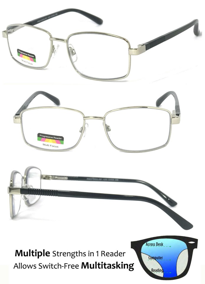 Progressive Reading Glasses 3 Strengths in 1 Reader Metal Frame Spring ...