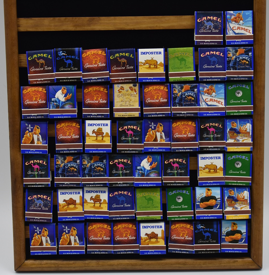 Vintage Camel Match book collection lot of 50 with wooden display stand ...