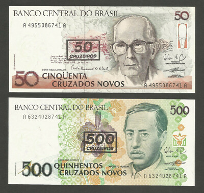 Brazil 50, 500 Cruzados Novos/Cruzeiros; N.D. (1990) UNC, P-223,226b; 2 ...