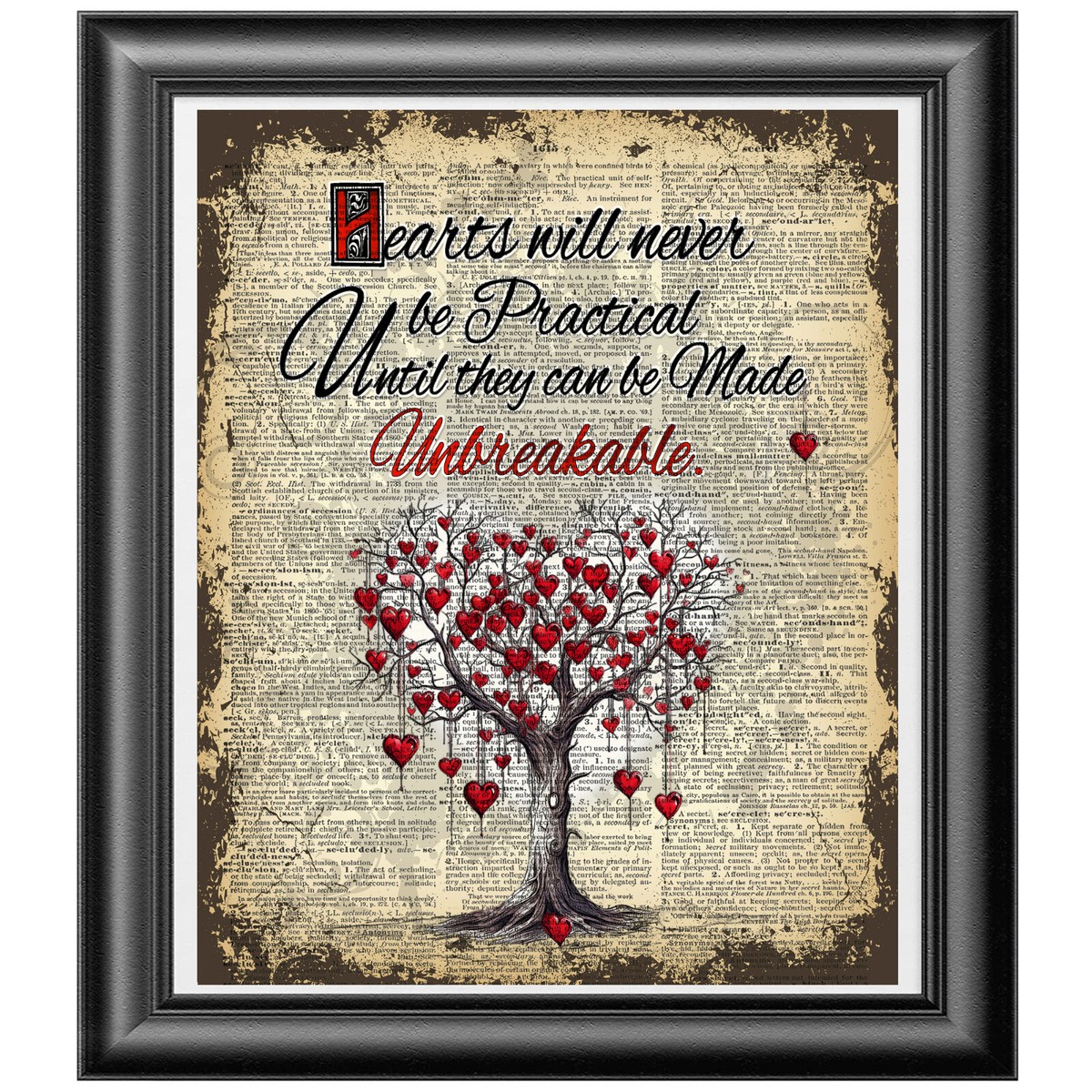 Vintage Dictionary Pages Geometric Heart II Old Dictionary Page