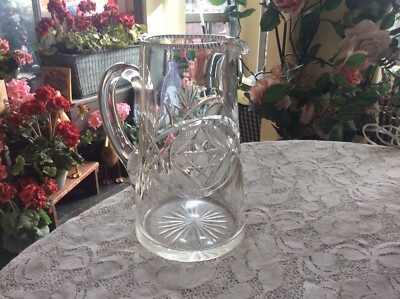 QUALITY VINTAGE CUT GLASS LEAD CRYSTAL 8 1/4" WATER/BEVERAGE PITCHER ...
