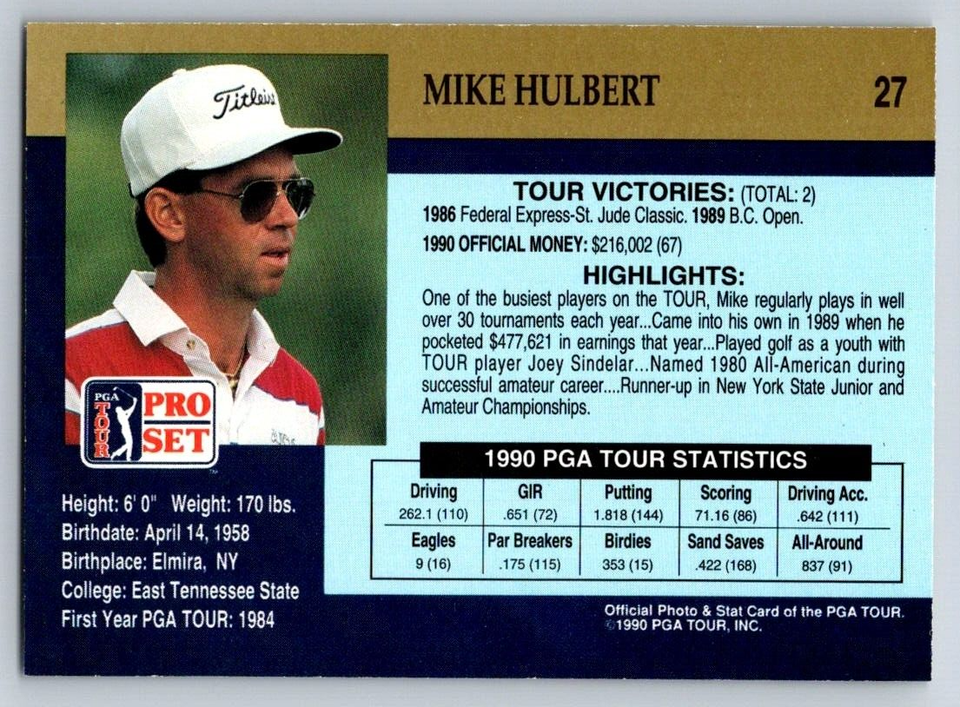 1990 Pro Set Golf Card #27 Mike Hulbert Rookie | eBay