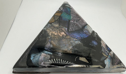 Huge Art Glass Pyramid On Easel For Display Jewel Tones Of Gold Purple ...