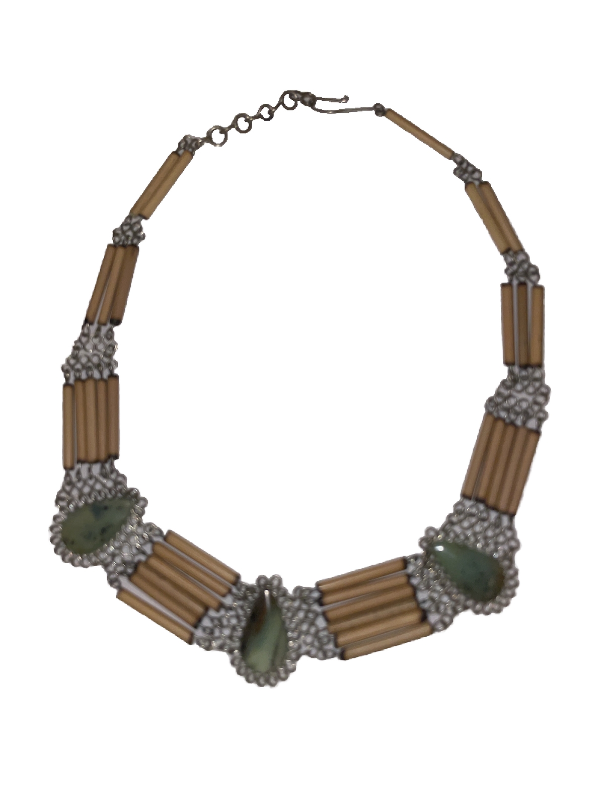 Delicate necklace pendant bamboo with 3 serpentine st… - Gem
