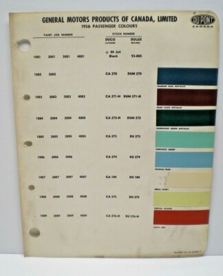 1956 GM CANADA CAR COLOR CANADIAN PAINT CHIP DUPONT SAMPLES CHART ...