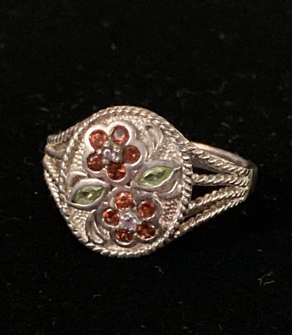 Sterling Silver 925 Gold Vermeil Floral Set Rope Ring… - Gem