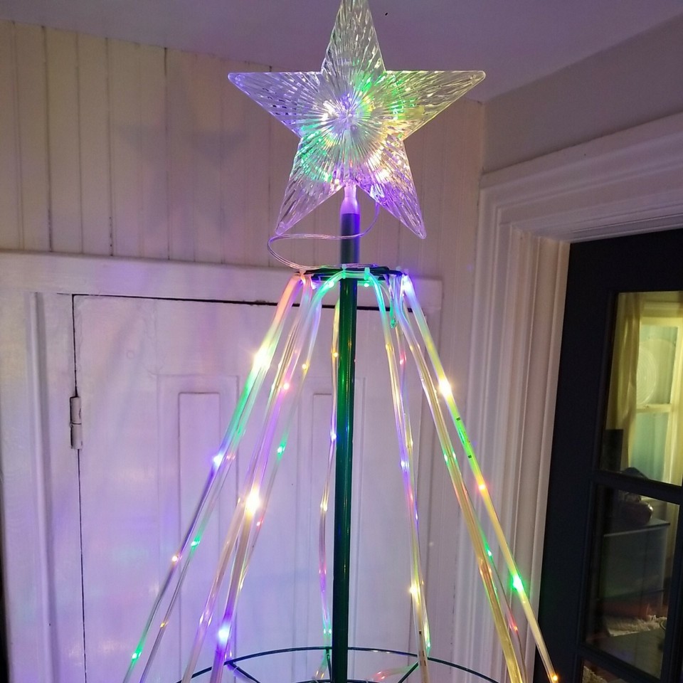 7 Ft White Metal Frame Lighted Christmas Tree Holiday Time Multi ...
