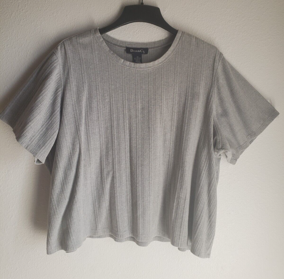 Denim & Co. Women's Plus Size 3X bust 52" Gray ribbed Top Short Sleeve ...