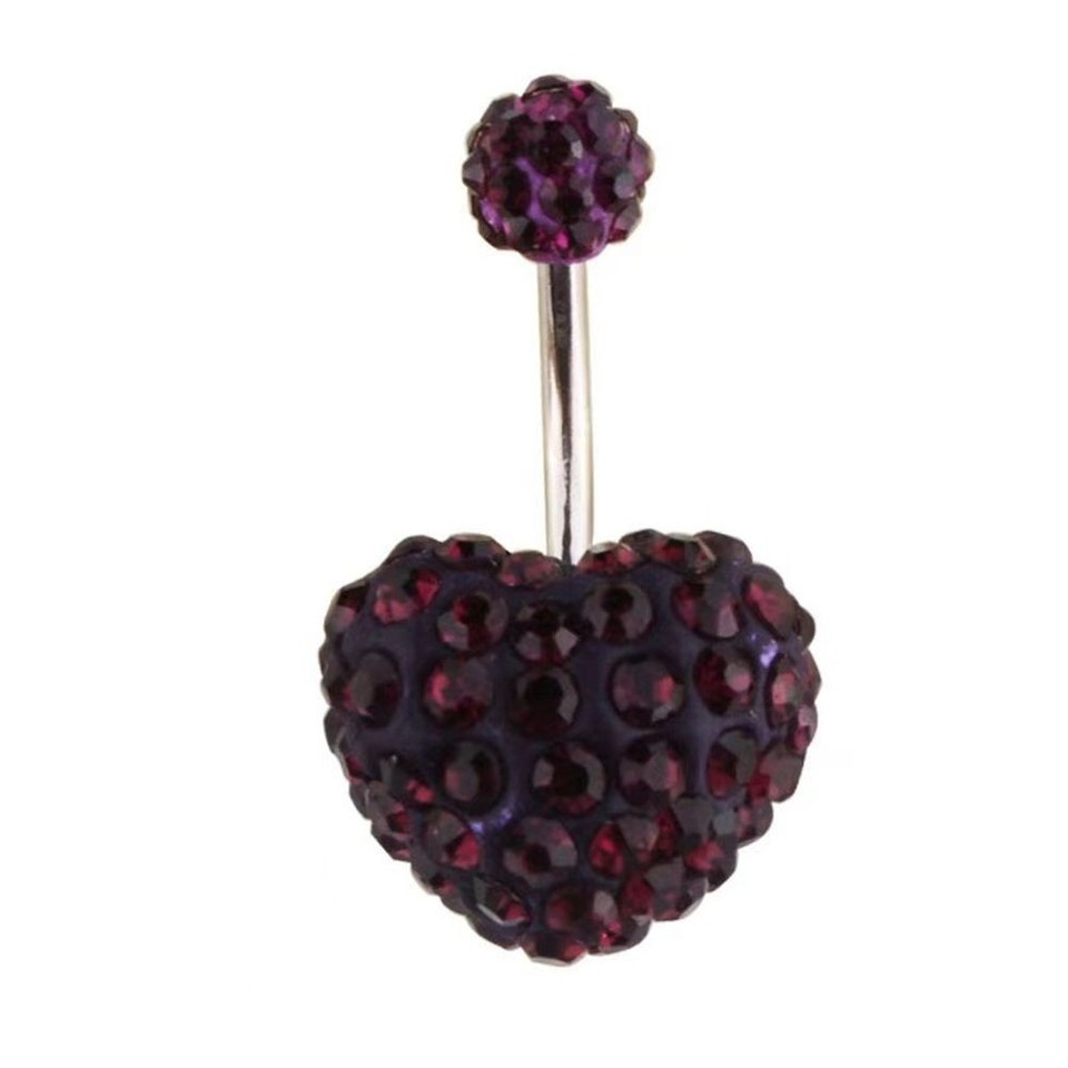 Multi Crystal Button Fake Belly Ring Heart Belly Bar Navel Rings Body ...
