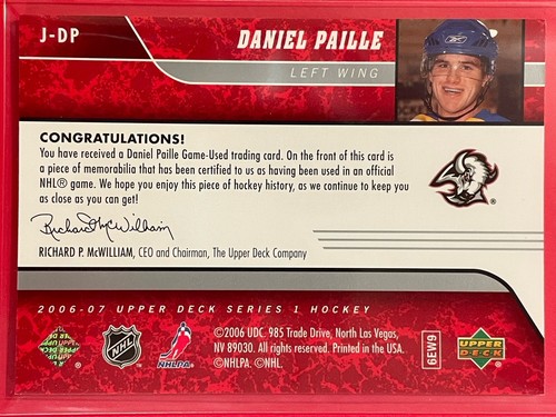 2006-07 Upper Deck Daniel Paille UD Game Jersey #J-DP Hockey Buffalo ...