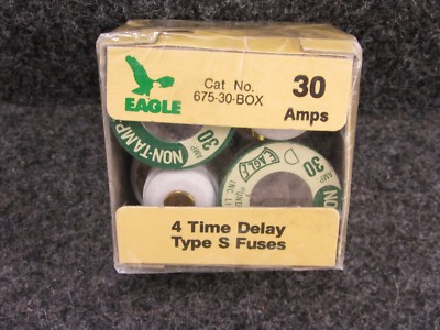 NOS! LOT of 4 EAGLE TIME DELAY, TYPE S PLUG FUSES 30 AMP, #675-30-BOX ...