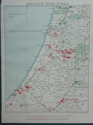 1918 WW1 MAP EGYPTIAN EXPEDITIONARY FORCE ~ ADVANCE INTO JUDEA 19 NOV ...