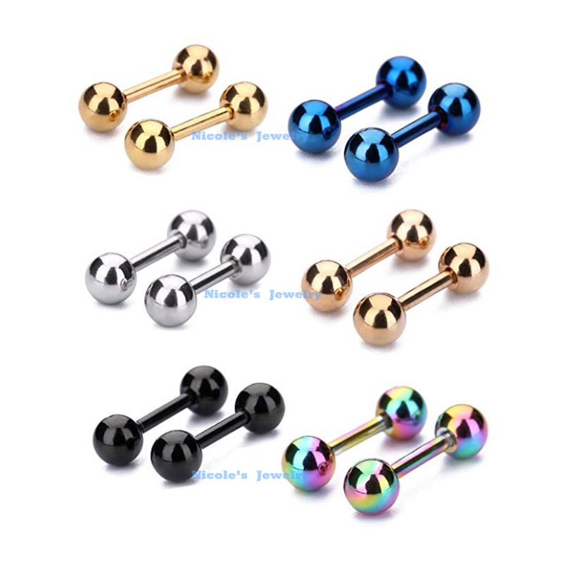 2pcs 16g 316L Surgical Steel Gothic Ear Barbell Ball Studs Piercing ...