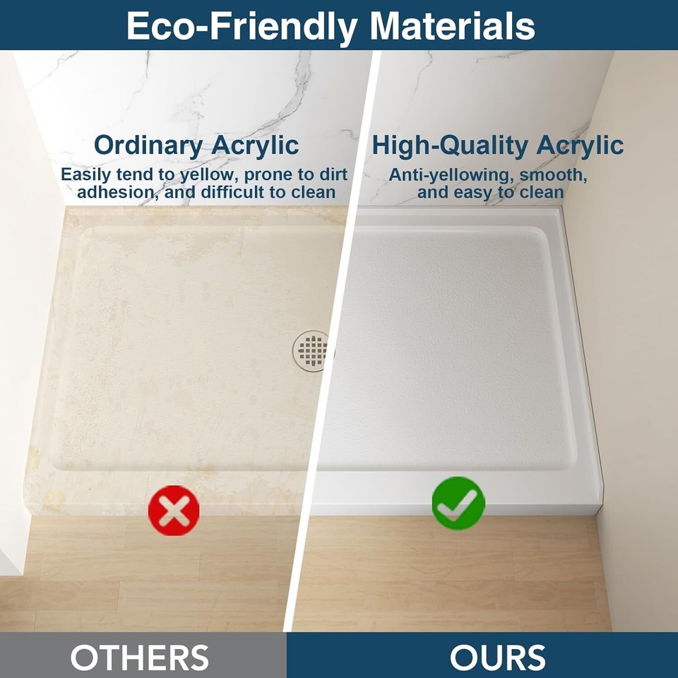 LMLMD 54" x 32" Shower Base Single Threshold Center Drain Shower Pan ...