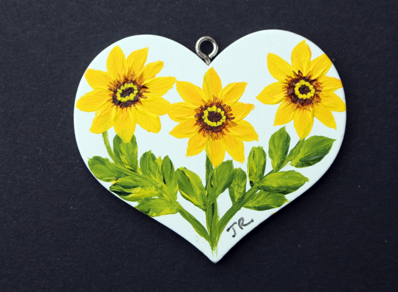 1 x Hand-painted Wooden Heart Gift 'Sunny Sunflowers' 3 x 2.5" by ...