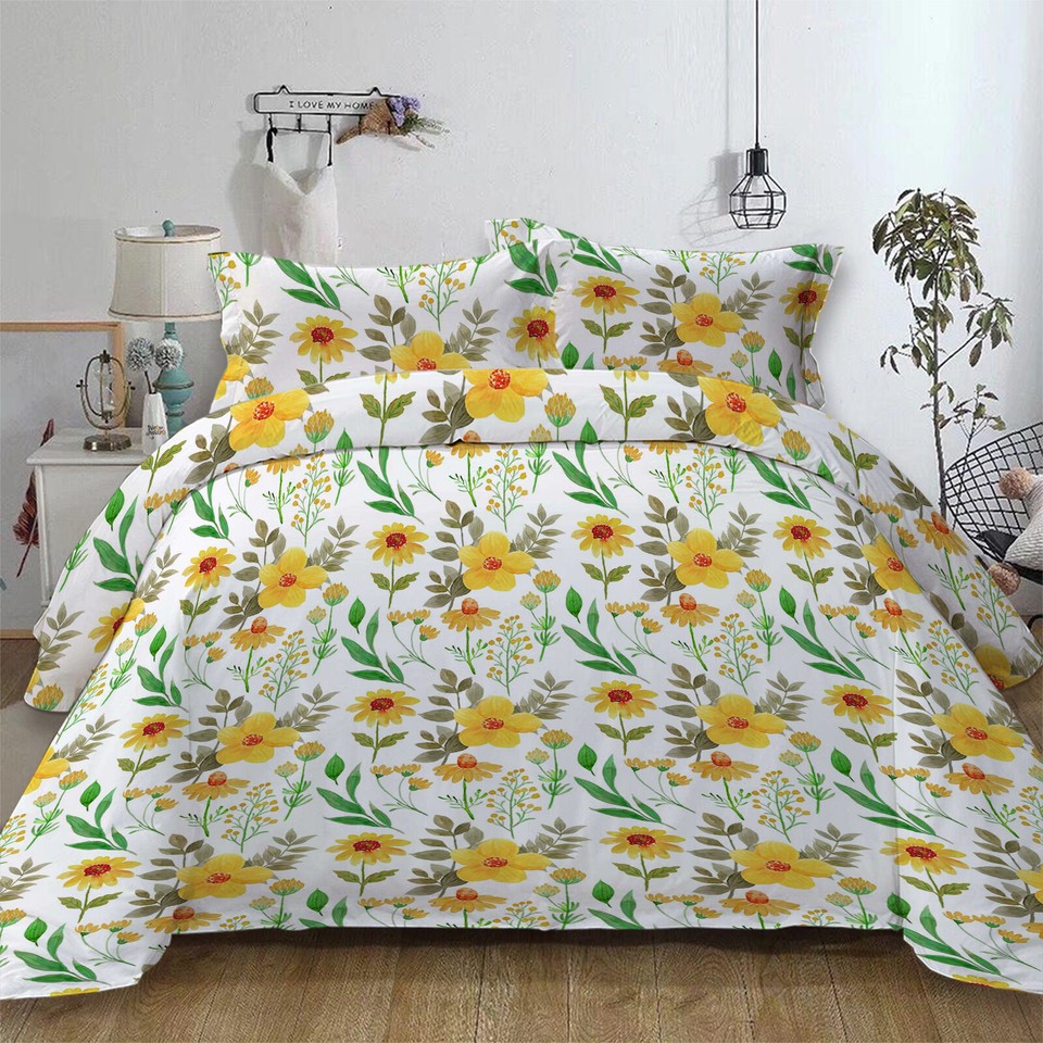 Yellow Daisy Duvet Cover Bedding Set With Pillow Cases Single Double ...