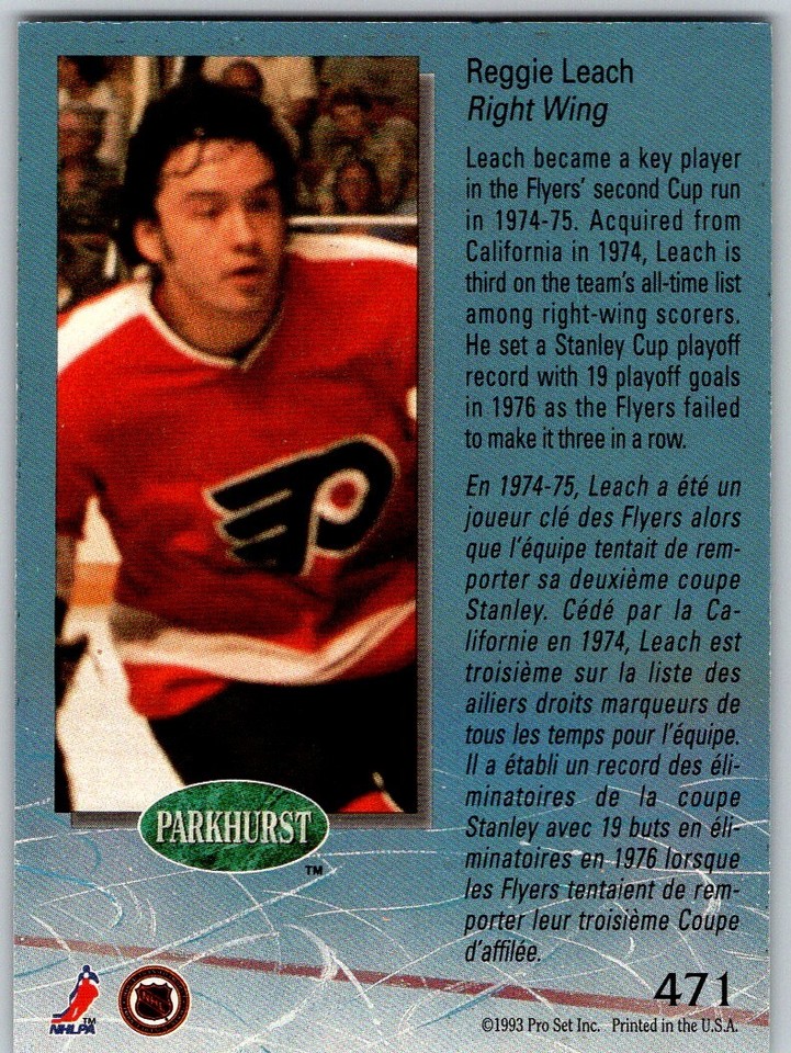 1992-93 Parkhurst REGGIE LEACH #471 Philadelphia Flyers "Dynasty" | eBay