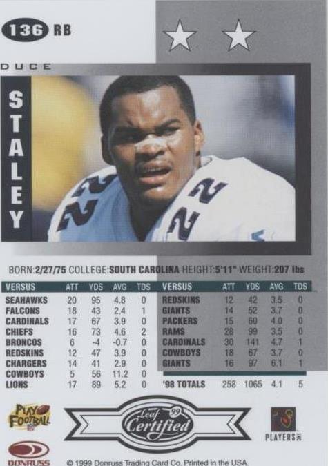 1999 Leaf Certified Duce Staley #136 for sale | eBay