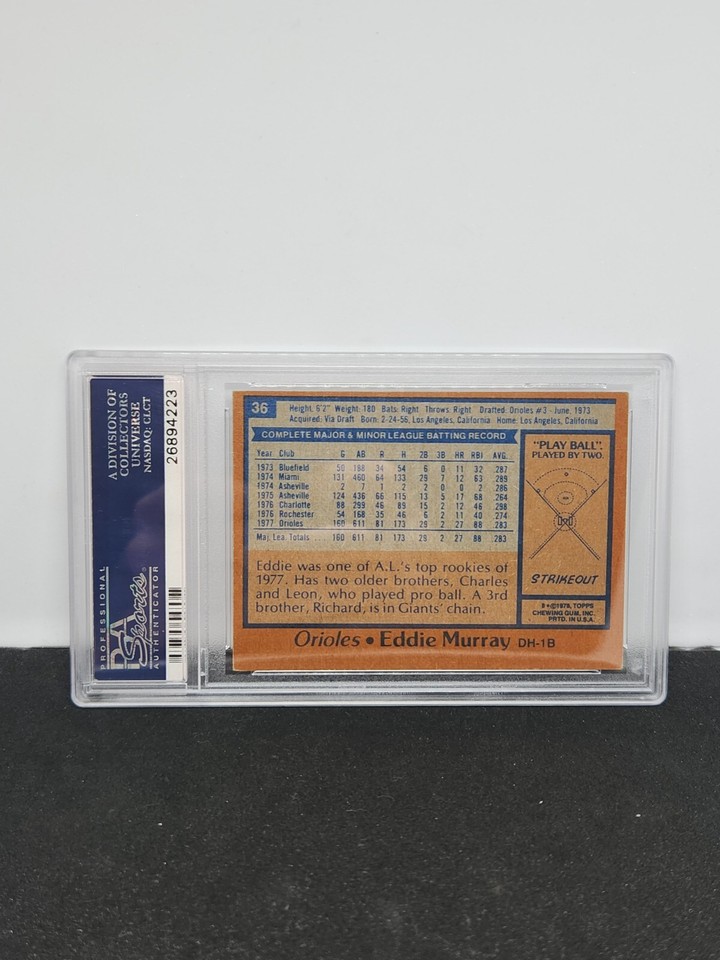 Eddie Murray Rookie Card 1978 Topps #36 PSA 4 VG-EX Baltimore Orioles ...