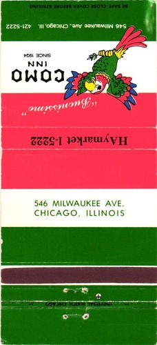 Chicago Illinois Como Inn Since 1924 Vintage Matchbook Cover | eBay