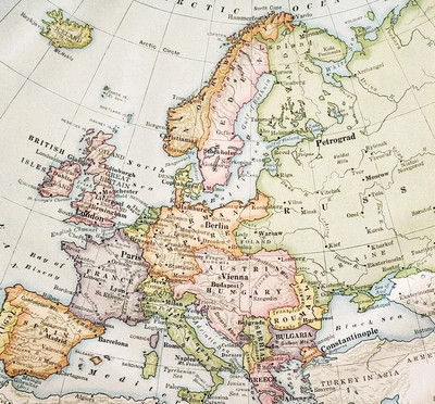 1916 Map Europe Before WW1 Italy German Empire Russia Spain France ...