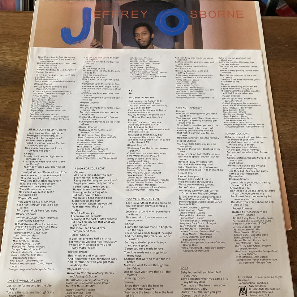 Jeffrey Osborne by Jeffrey Osborne (1982, Vinyl LP) On Wings Of Love ...