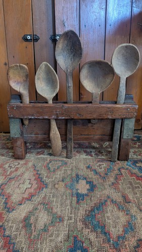 Antique Early Primitive Wood Make Do Spoon Utensil Rack Holder 18 ...