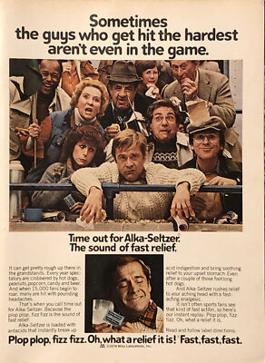 1978 Alka Seltzer PRINT AD Game Crowd Time-Out - What A Relief It Is ...