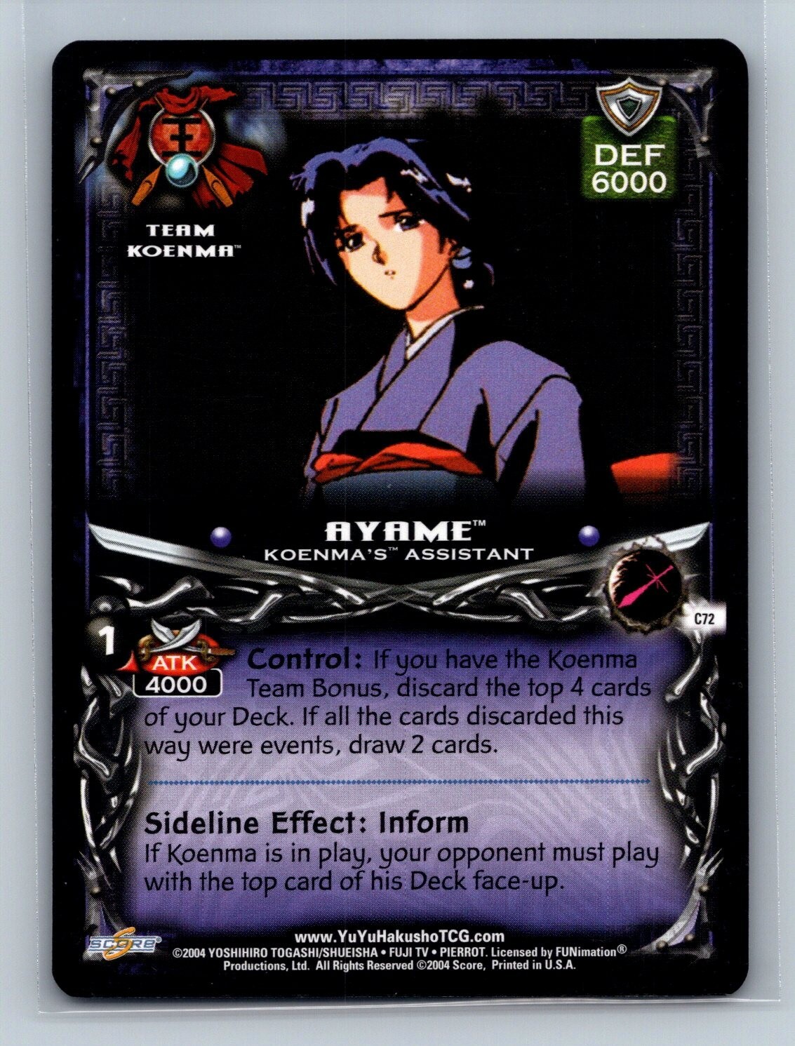 Yu Yu Hakusho TCG - Ayame Koenma's Assistant C72 - Gateway Score | eBay