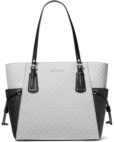 Michael Kors Voyager East West Logo Tote Bag Optic White Black $298 NWT Packed | eBay